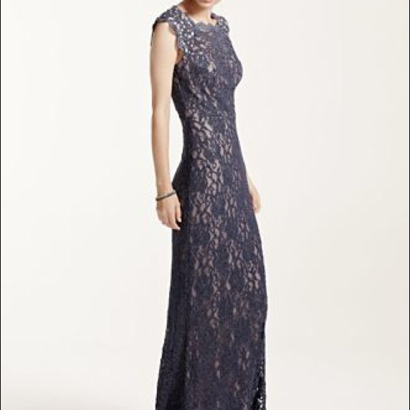 David's Bridal | Dresses | Lace Steel Blue Prom Dress | Poshmark